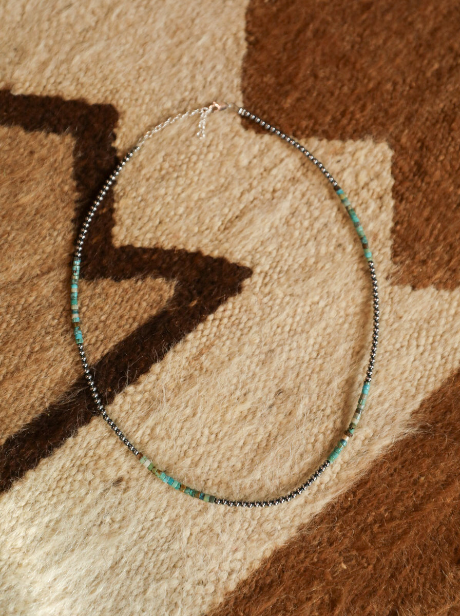 Armour Turquoise Heishi and Silver Pearls Necklace | Crooked Horn Co ...