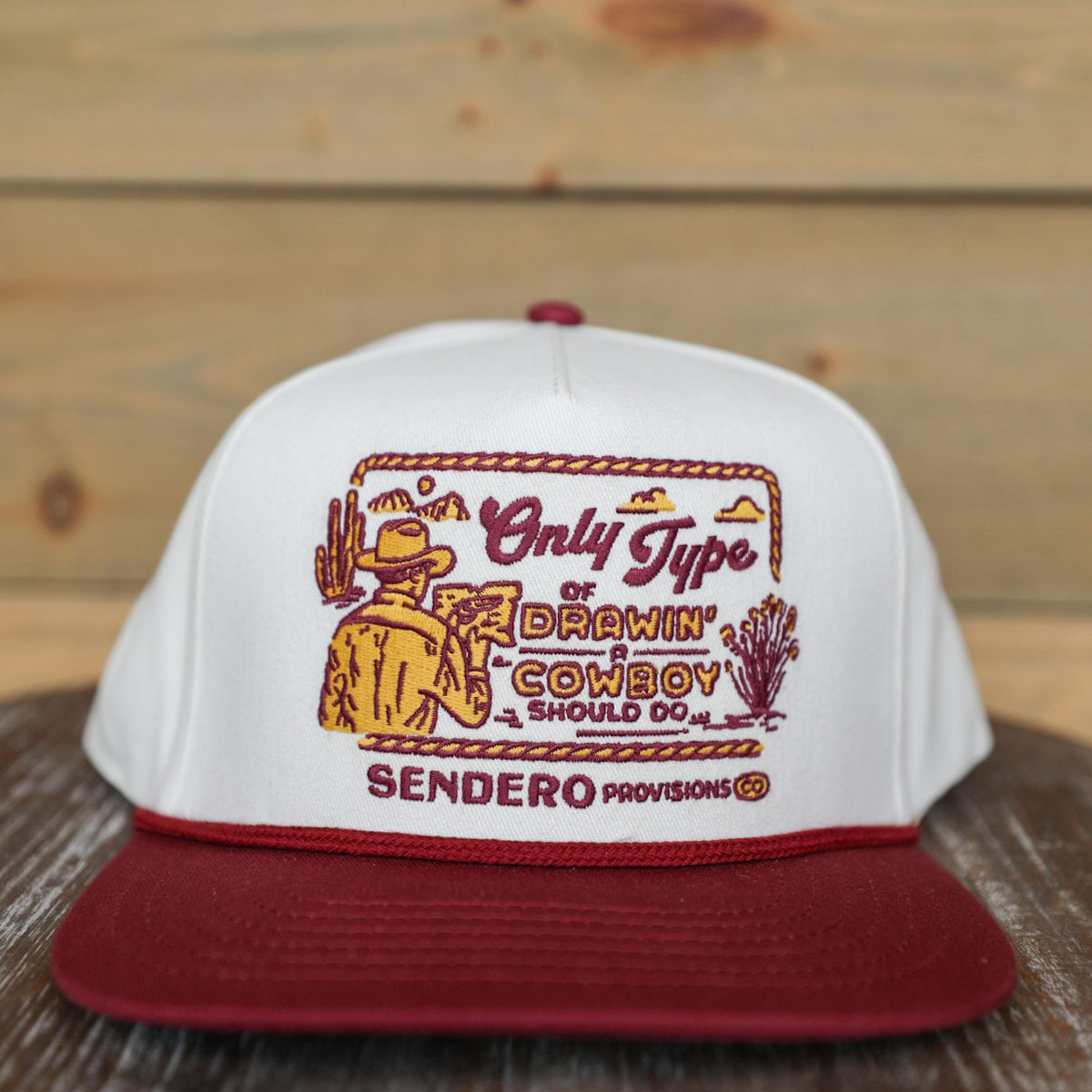Cowboy Drawin' Cream & Maroon Trucker Hat | Crooked Horn Co – Crooked ...