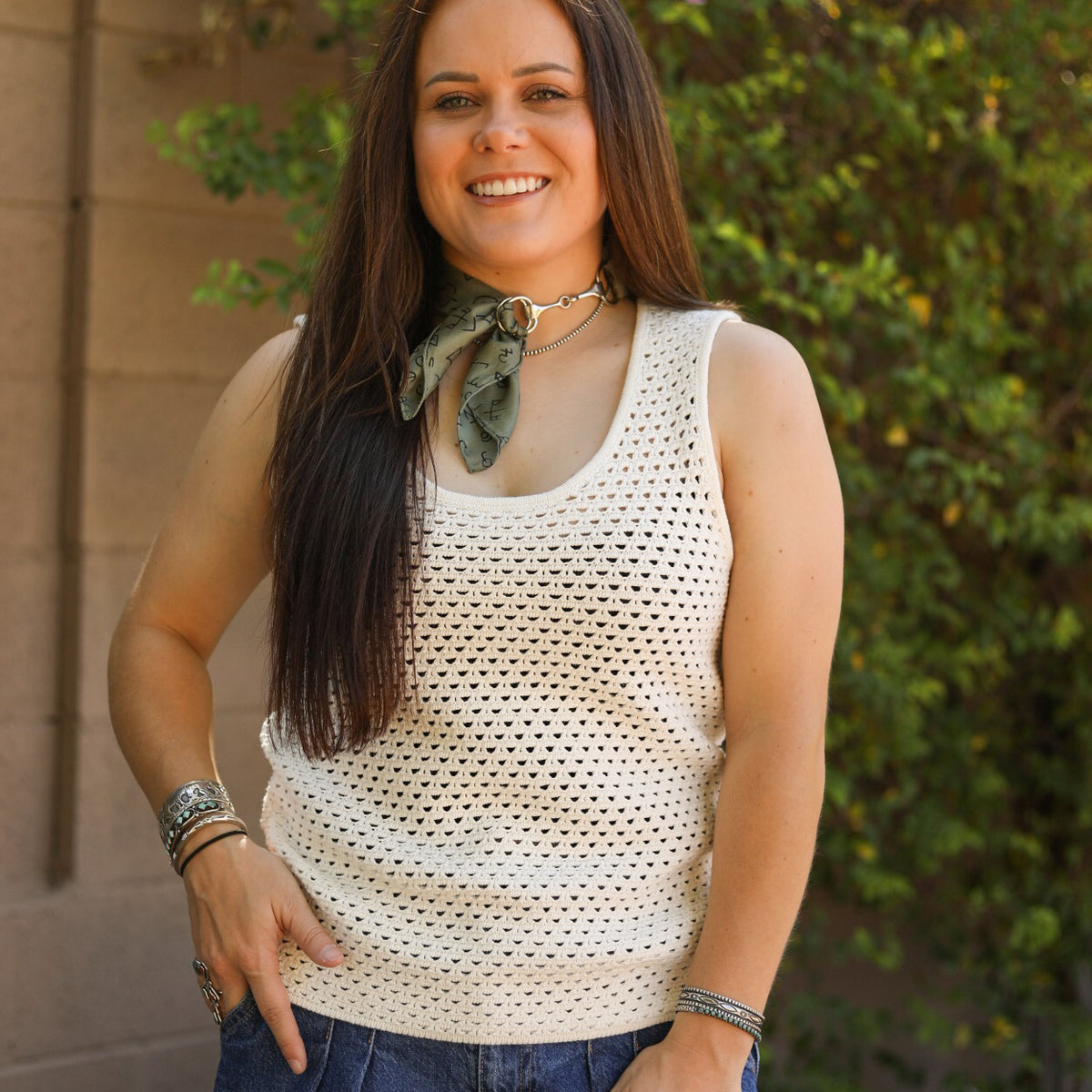 San Carlos Sleeveless Crochet Off White Top | Crooked Horn Company