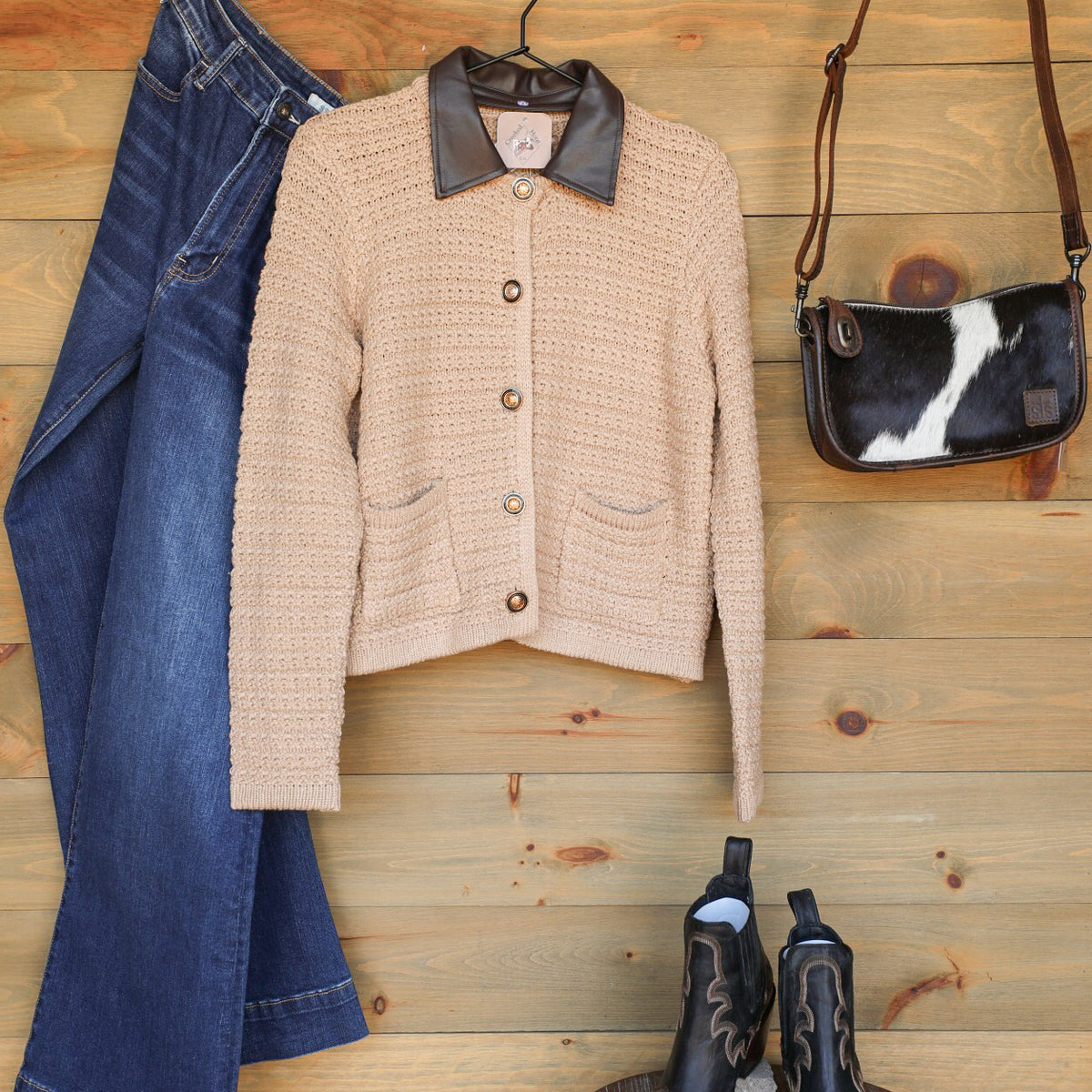 Vermillion Soft Knit Front Button Beige Sweater | Crooked Horn Co ...