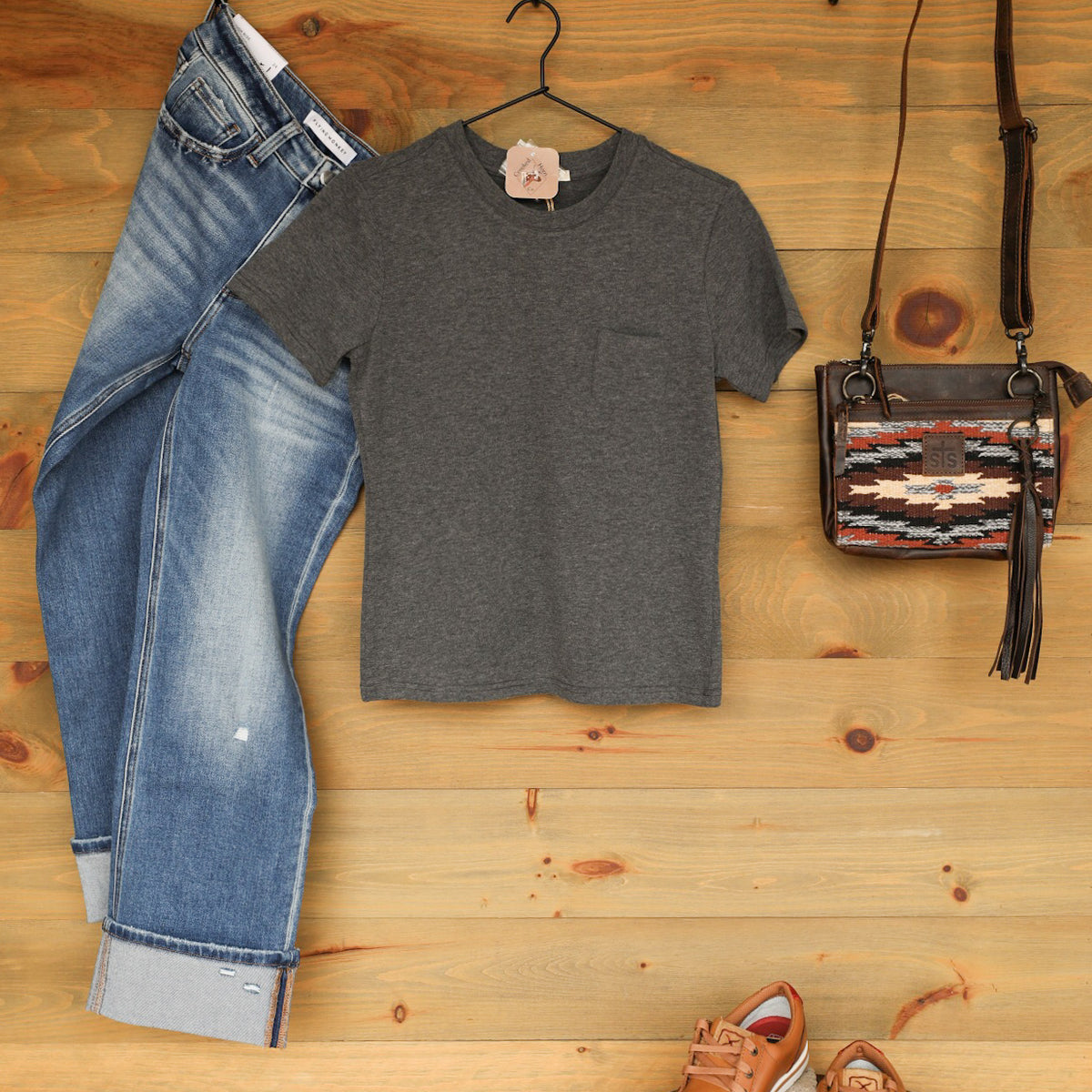 Clark Crew Neck Pocket Charcoal Short Sleeve Top | Crooked Horn Co ...