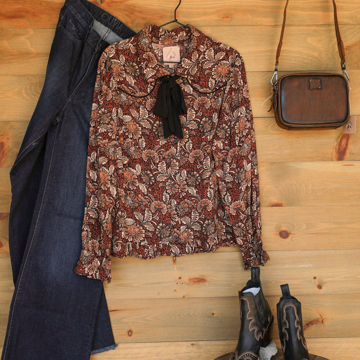 Piedmont Puffed Long Sleeve Brown Paisley Top | Crooked Horn Company