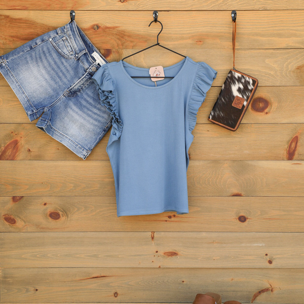 Akiko Another Love Ruffle Sleeve Stormy Blue Top | Crooked Horn Co ...