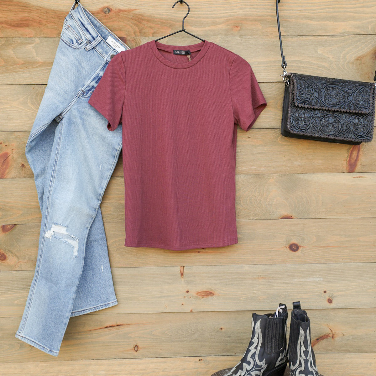 Alice II Short Sleeve Ribbed Black Navy or Plum Top | Crooked Horn Co ...