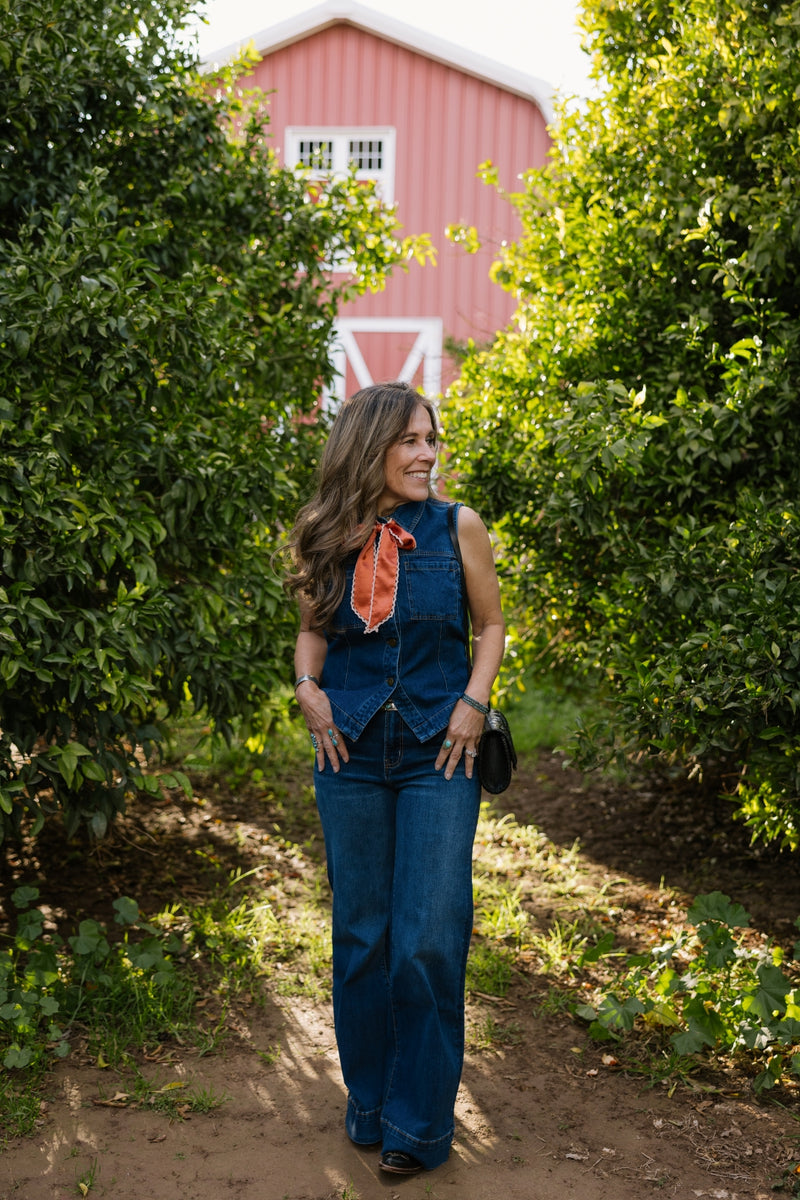 Wall Front Button-Down Sleeveless Denim Vest | Crooked Horn Company
