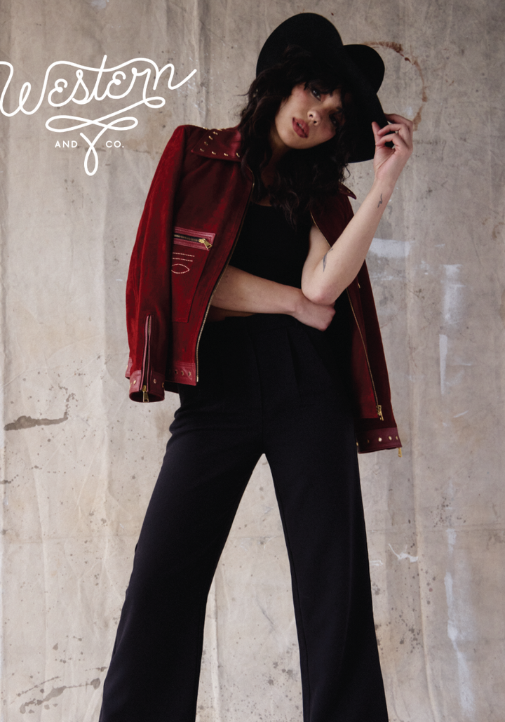 Ruby Red Rider Suede Leather Red Jacket | Crooked Horn Company