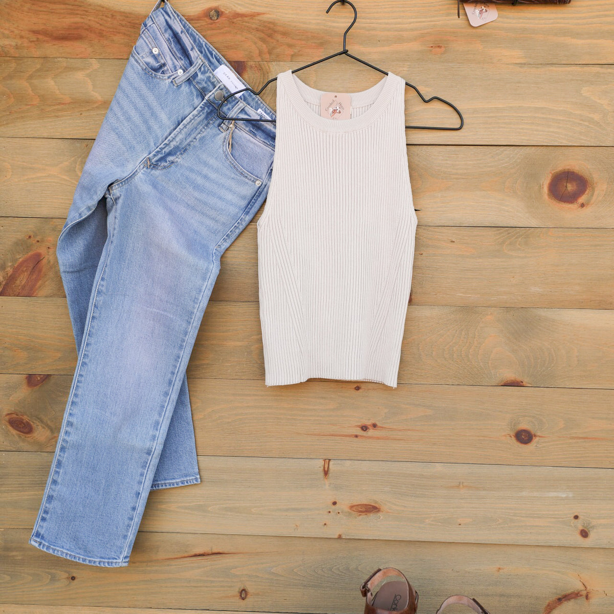 Westby Ribbed Sweater Tank Top in Stone | Crooked Horn Company